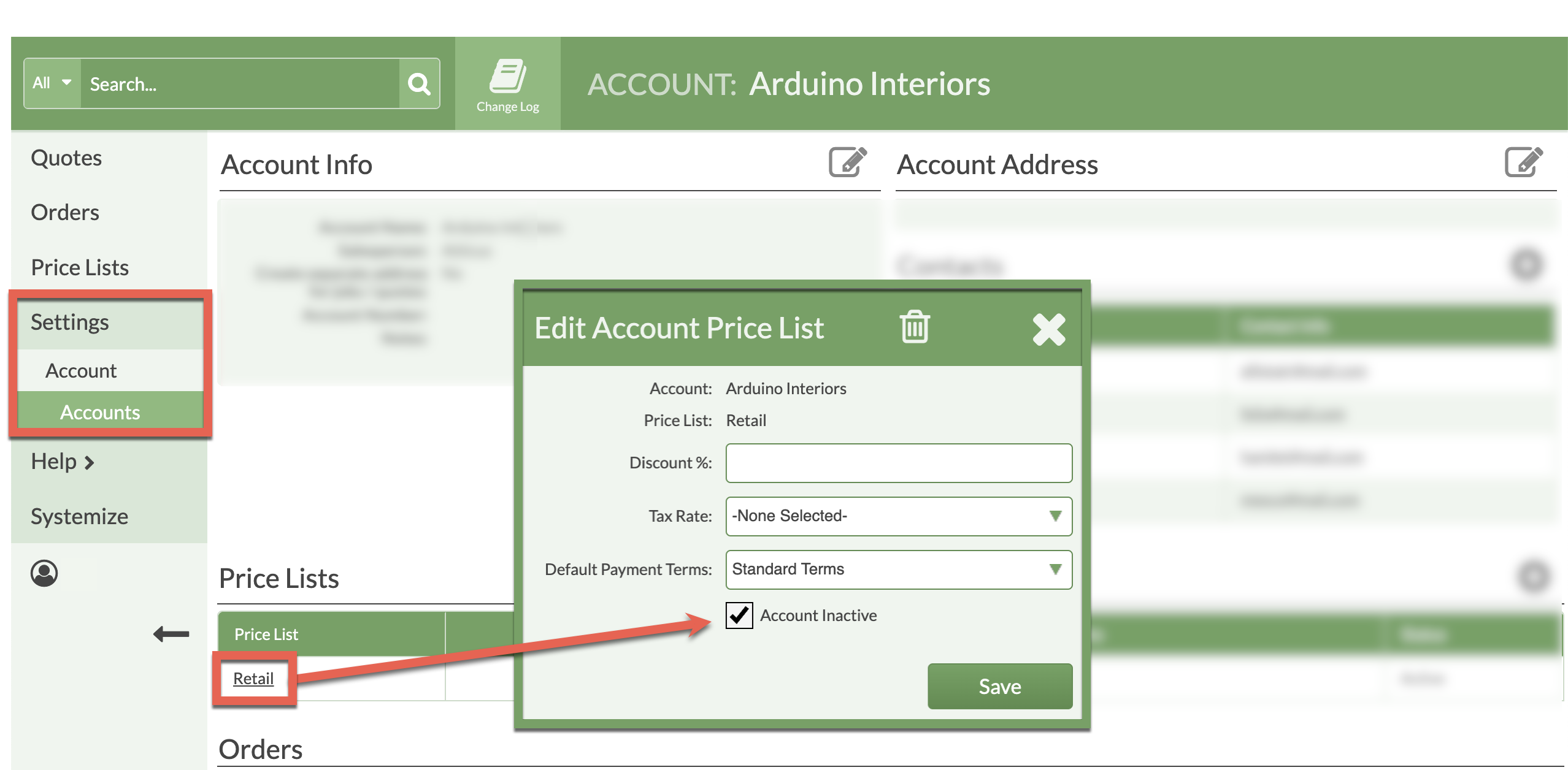 Make A Price List Inactive For An Account